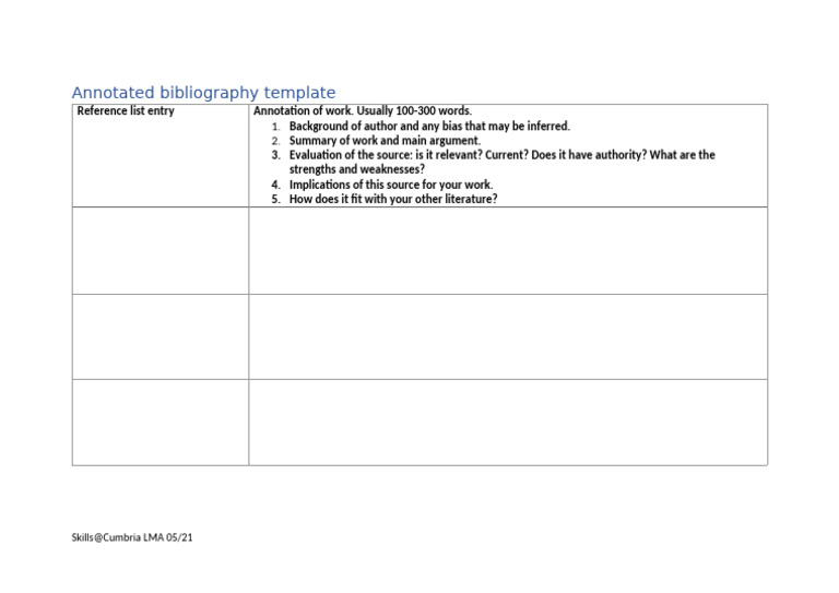 Annotated Bibliography Template Guide | PDF