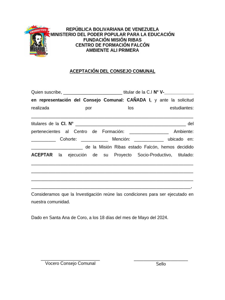 Aceptación de Proyecto Socio-Productivo | PDF