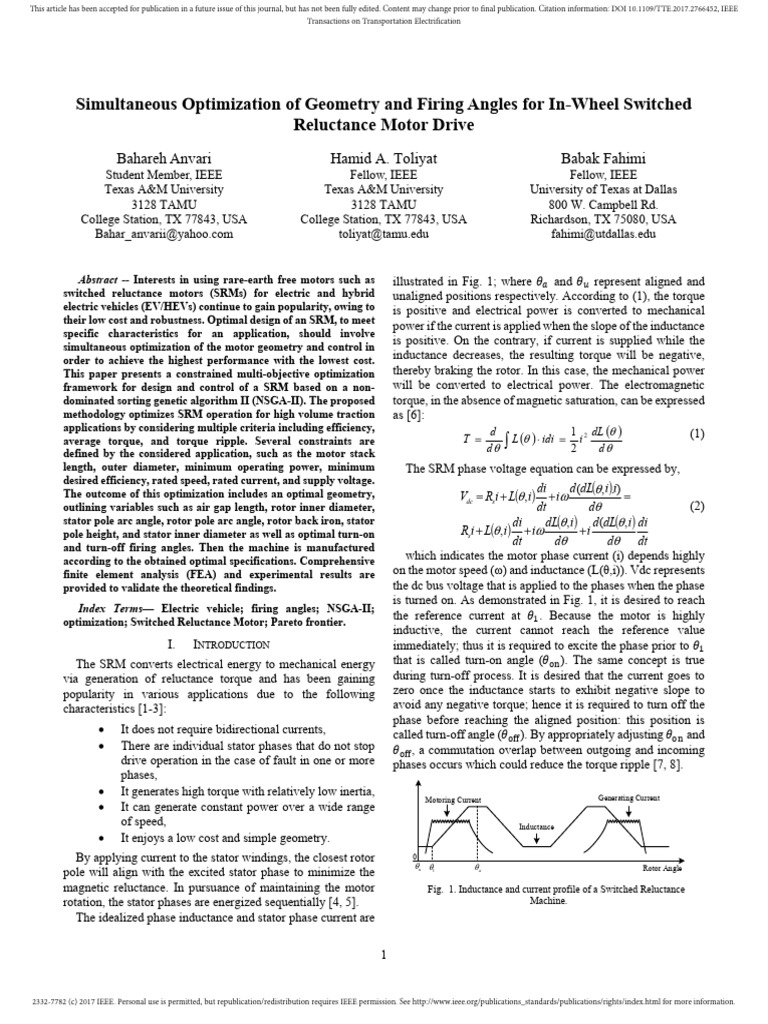 Simultaneous Optimization of Geometry and Firing Angles For In-Wheel Switched Reluctance Motor ...