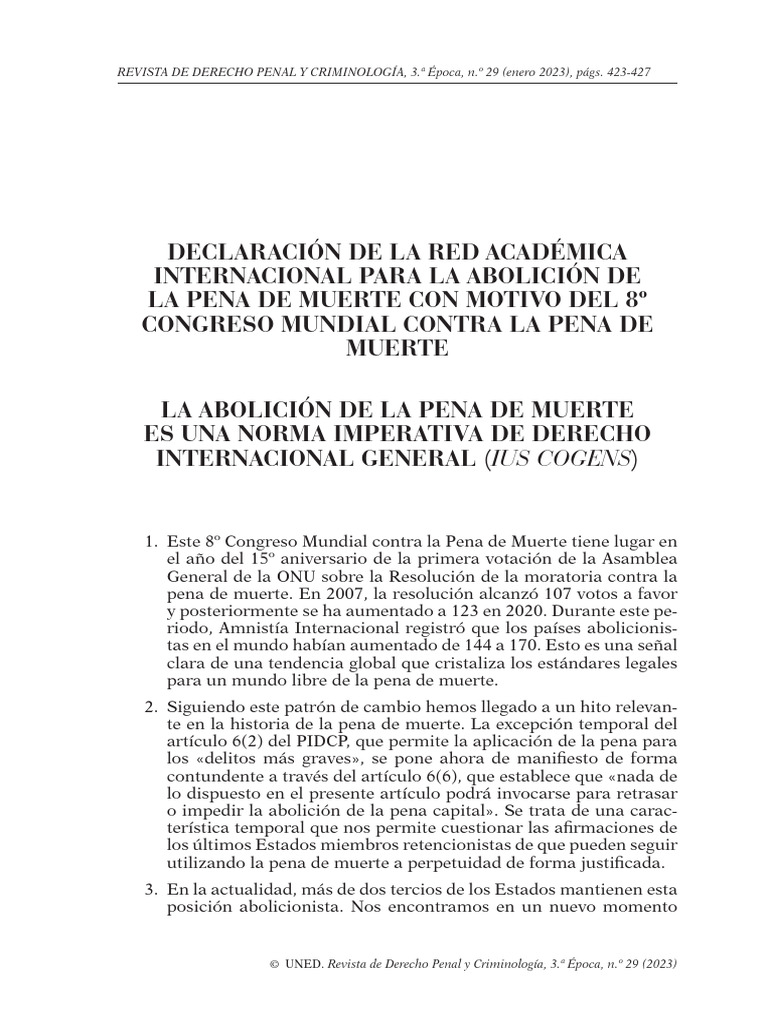 Declaración de La Red Académic | PDF | Pena capital | Castigos