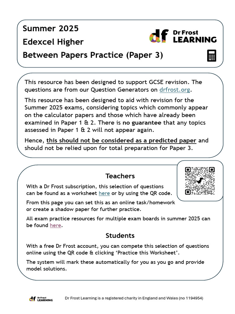 GCSE Edexcel Higher Tier Paper 3 Likely Topics - 2025 | PDF | Educational Assessment And ...