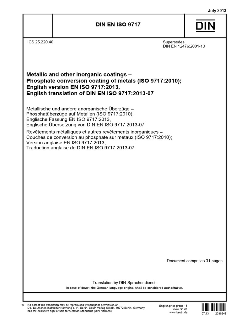 DIN en ISO 9717 - Fosfat Kaplamalar | PDF | Corrosion | Coating