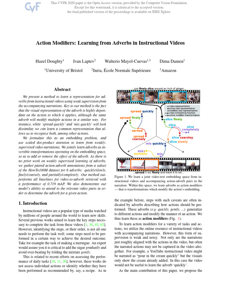 Doughty Action Modifiers Learning From Adverbs in Instructional Videos CVPR 2020 Paper | PDF ...