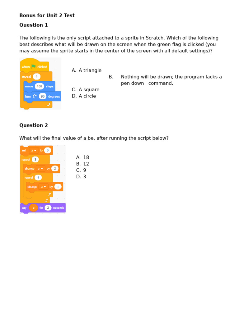 Bonus For Unit 2 Test | PDF