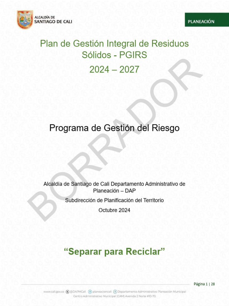 Ajuste - PGIRS 13 Programa Gestión Del Riesgo | PDF | Riesgo | Residuos