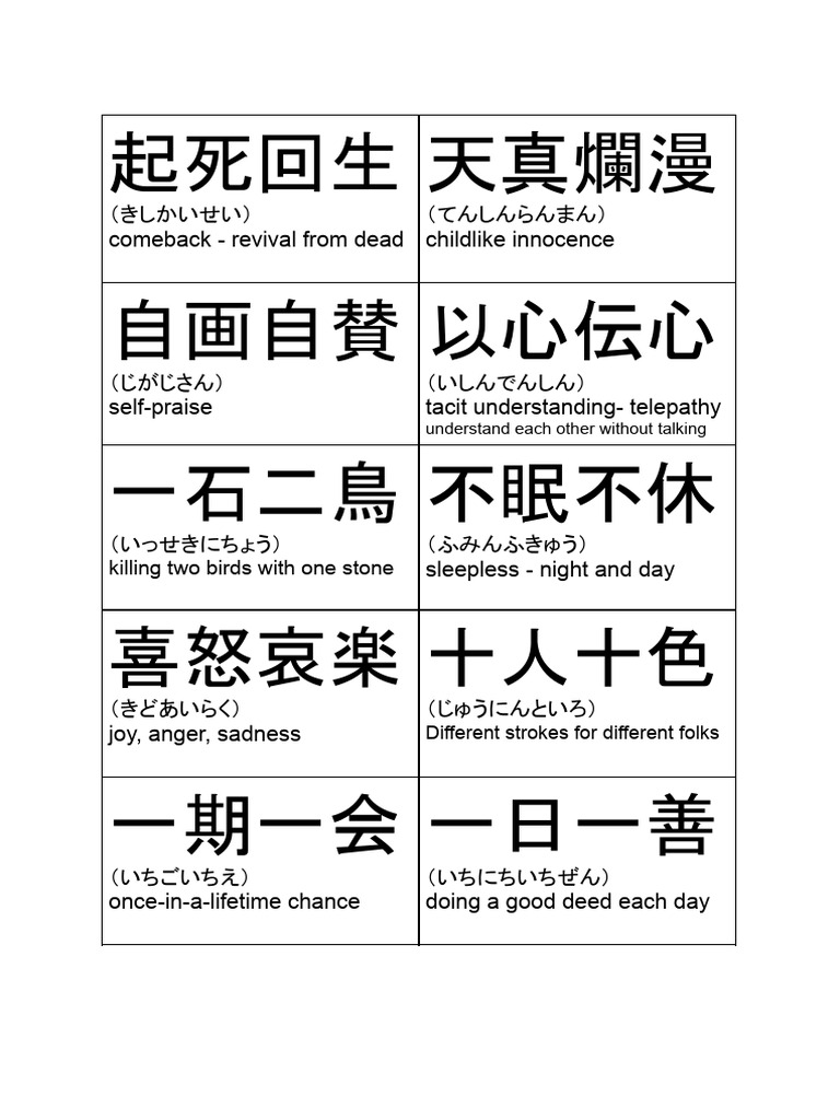 Four Character Idioms (Japanese and English) | PDF