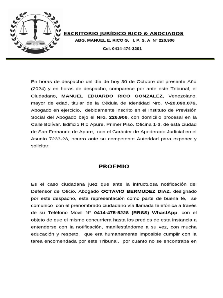 Escrito Defensor de Oficio Iturriza | PDF | Judicaturas | Ley Pública