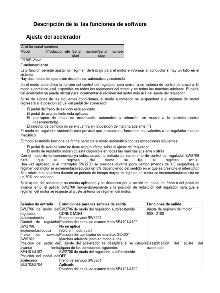 Descripción de La Funciones de Software Ajuste Del Acelerador | PDF | Acelerador | Cambiar