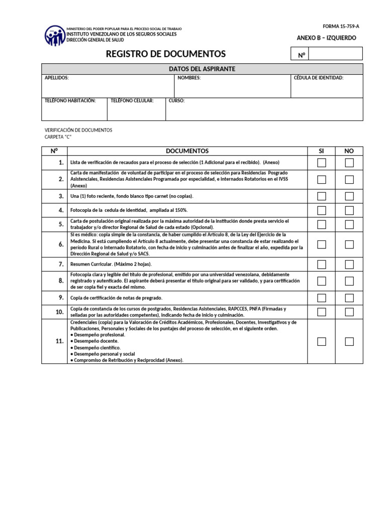 Anexo B Izq Reg Documentos Forma 15-759-A Yessica Planilla de Ins. | PDF