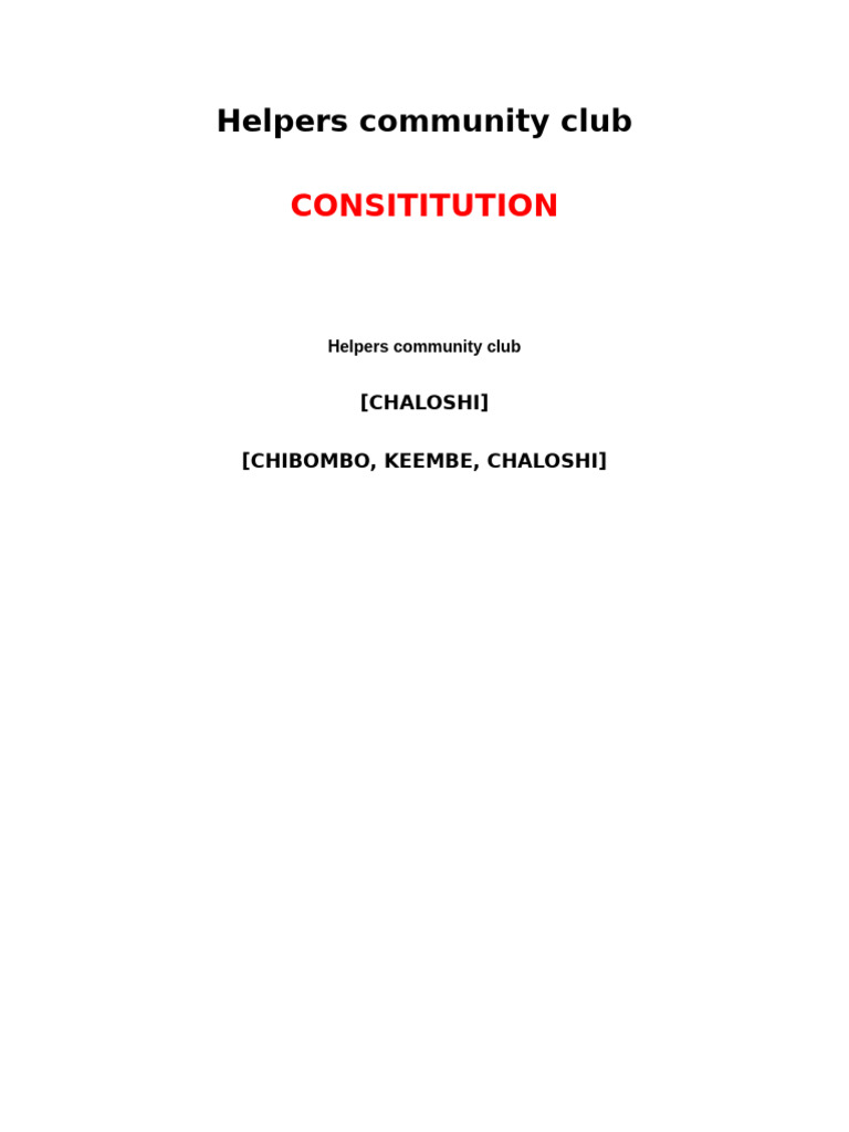 Helpers Community Club Constitution | PDF | Banks | Committee