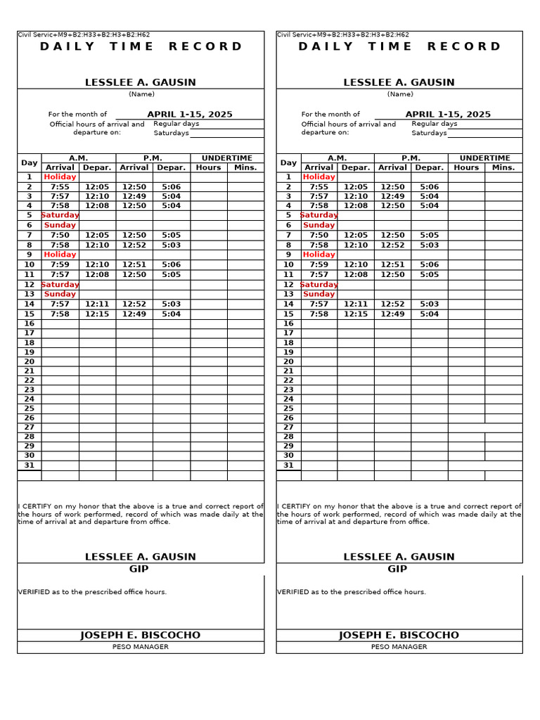 Daily-Time-Records 04152025 | PDF