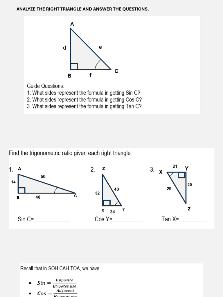 Analyze The Right Triangle and Answer The Questions | PDF
