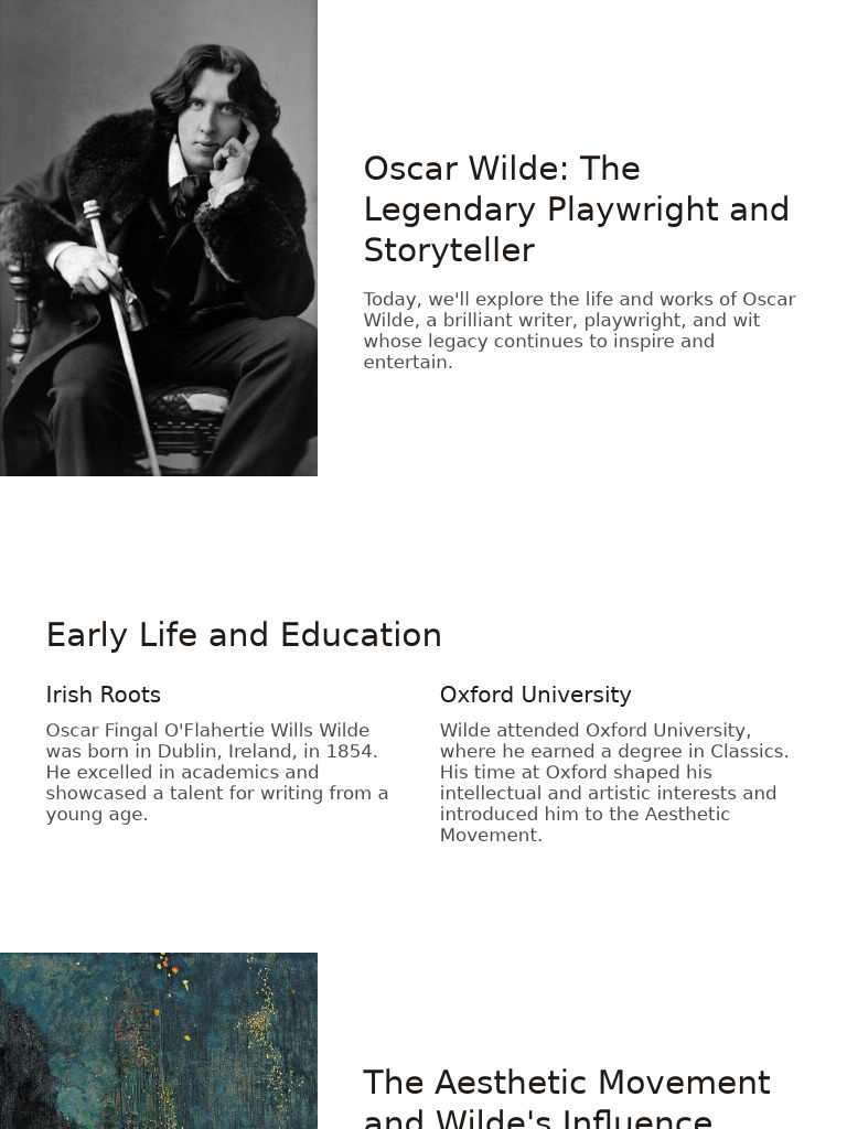 Oscar Wilde The Legendary Playwright and Storyteller | PDF | Oscar Wilde | Liberal Arts Education