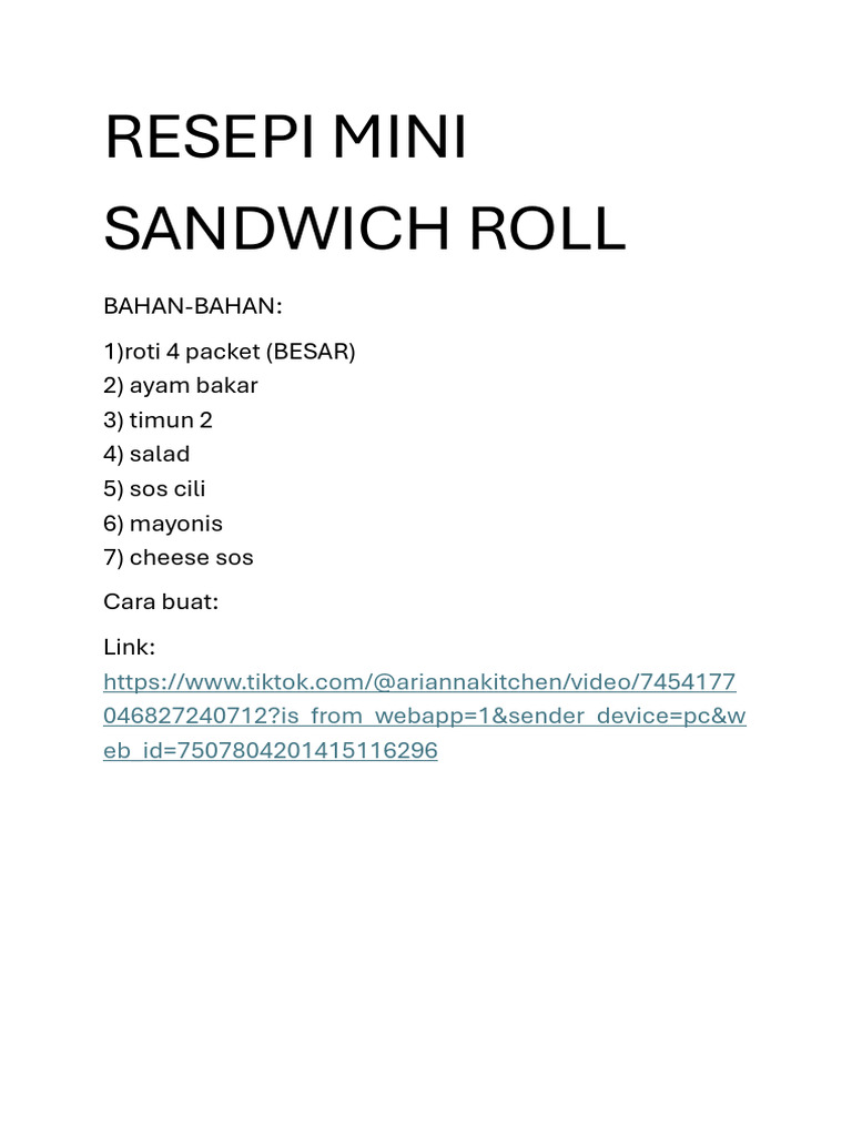 Resepi Mini Sandwich Roll | PDF