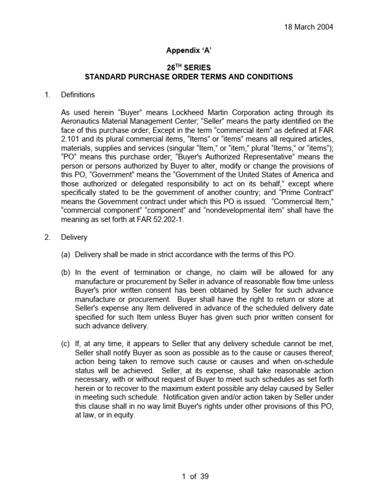 Appendix - A - 26series - 031804 Standard Purchase Order Terms and ...