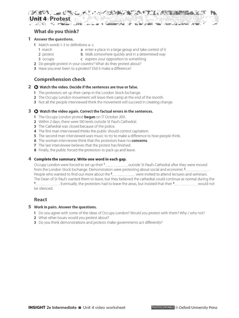 Insight2e Int Documentary Video Worksheet U4 | PDF