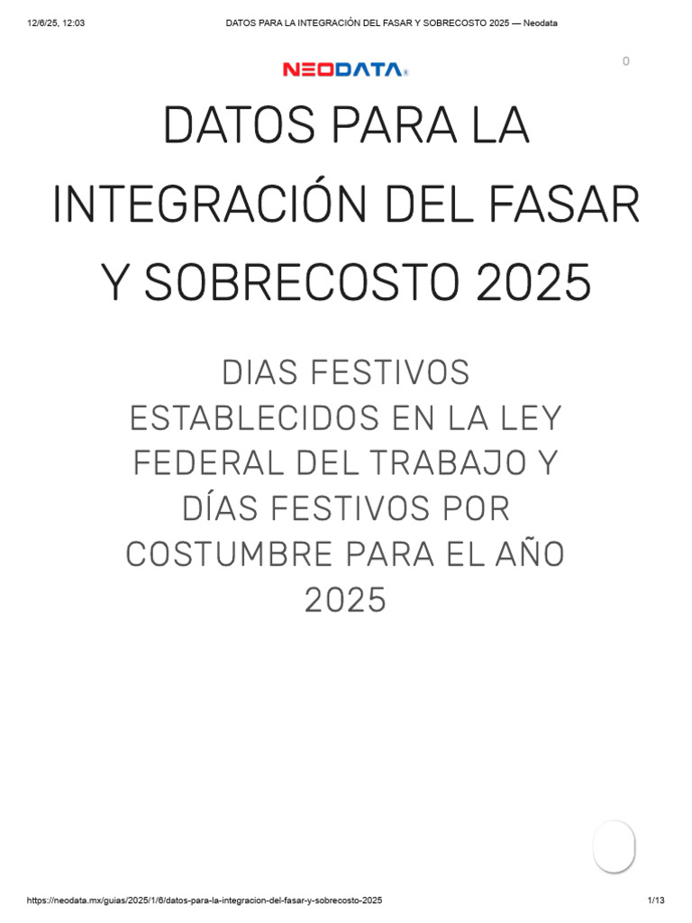 DATOS PARA LA INTEGRACIÓN DEL FASAR Y SOBRECOSTO 2025 - Neodata | PDF ...