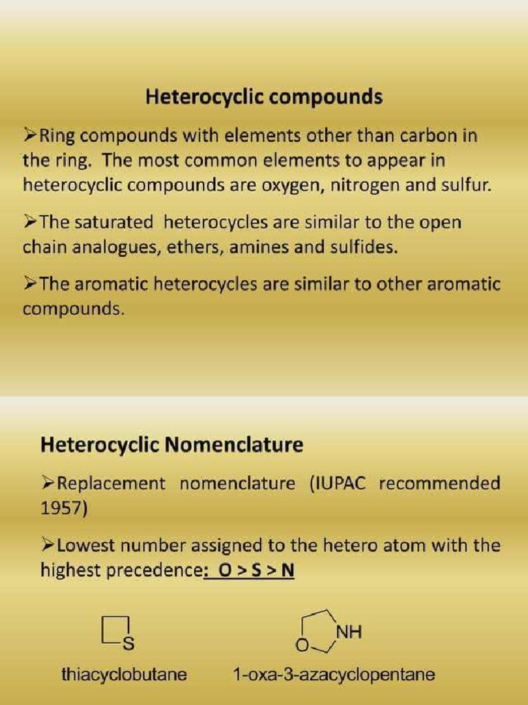Heterocyclic Chemistry PPT2 | PDF | Aromaticity | Chemical Reactions
