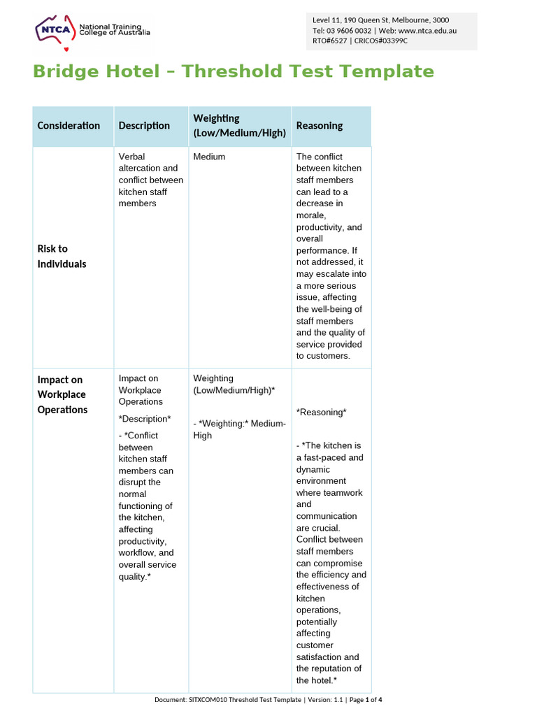 NTCA230323 - SITXCOM010 Threshold Test Template | PDF | Legal Liability ...