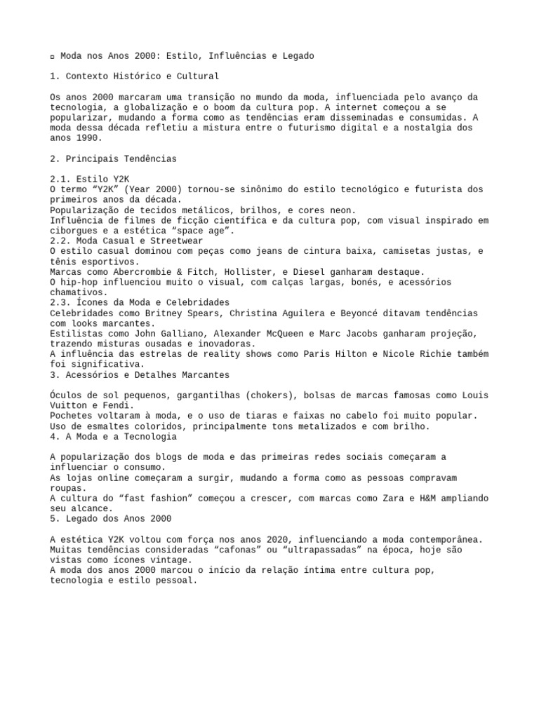 Estilo Y2K: Moda nos Anos 2000 | PDF