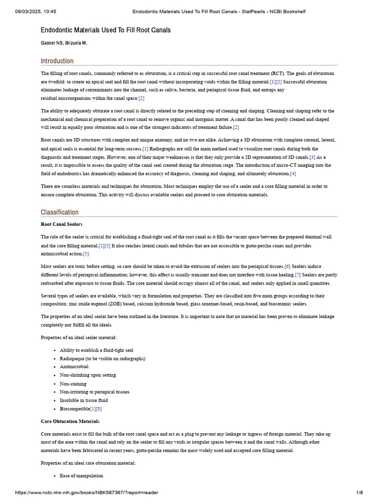 Endodontic Materials Used To Fill Root Canals - StatPearls - NCBI ...