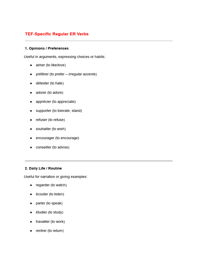 TEF-Specific Regular ER Verbs | PDF