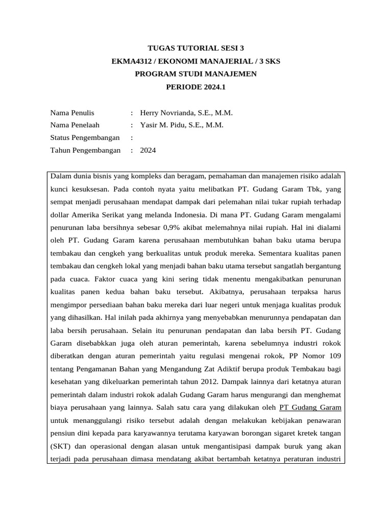 TUGAS 3 Ekonomi Manajerial | PDF