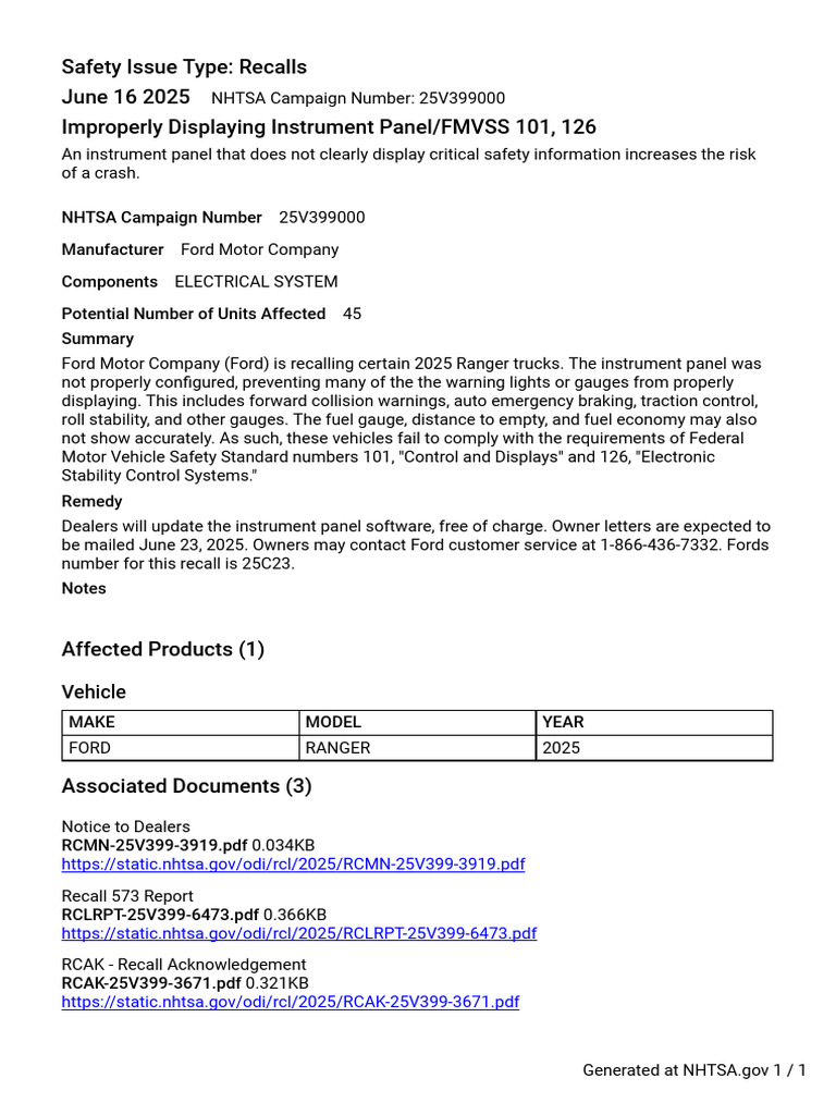 NHTSA Safety Issues-8 | PDF