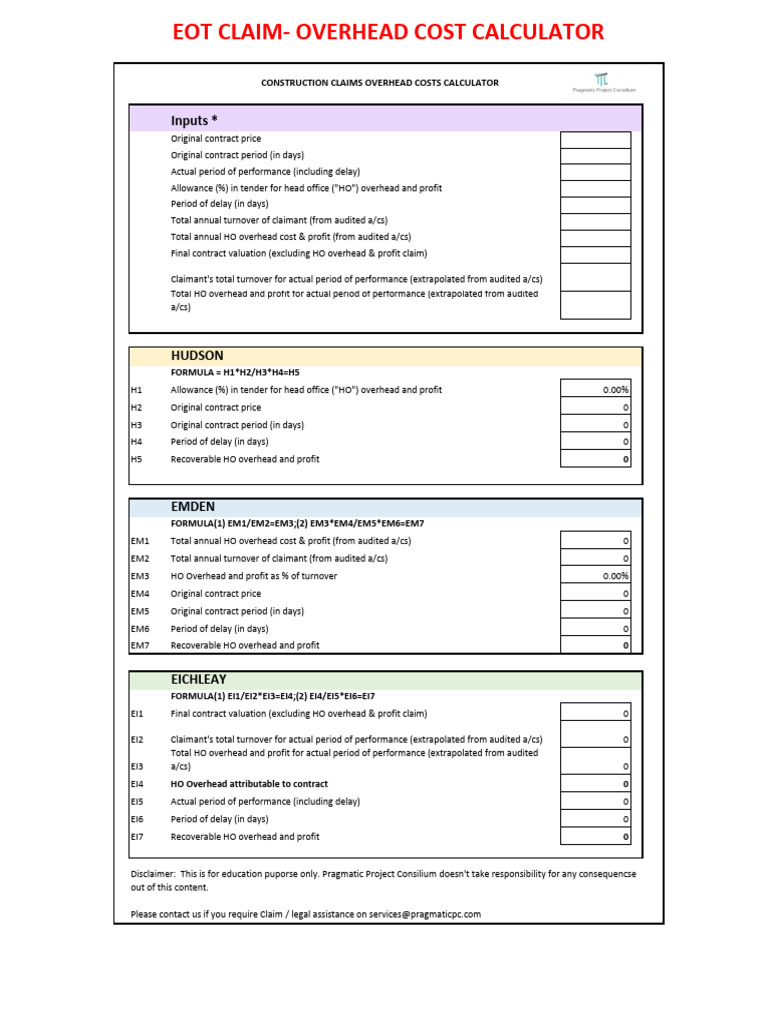Overhead Cost Claim Calculator | PDF | Management Accounting | Business