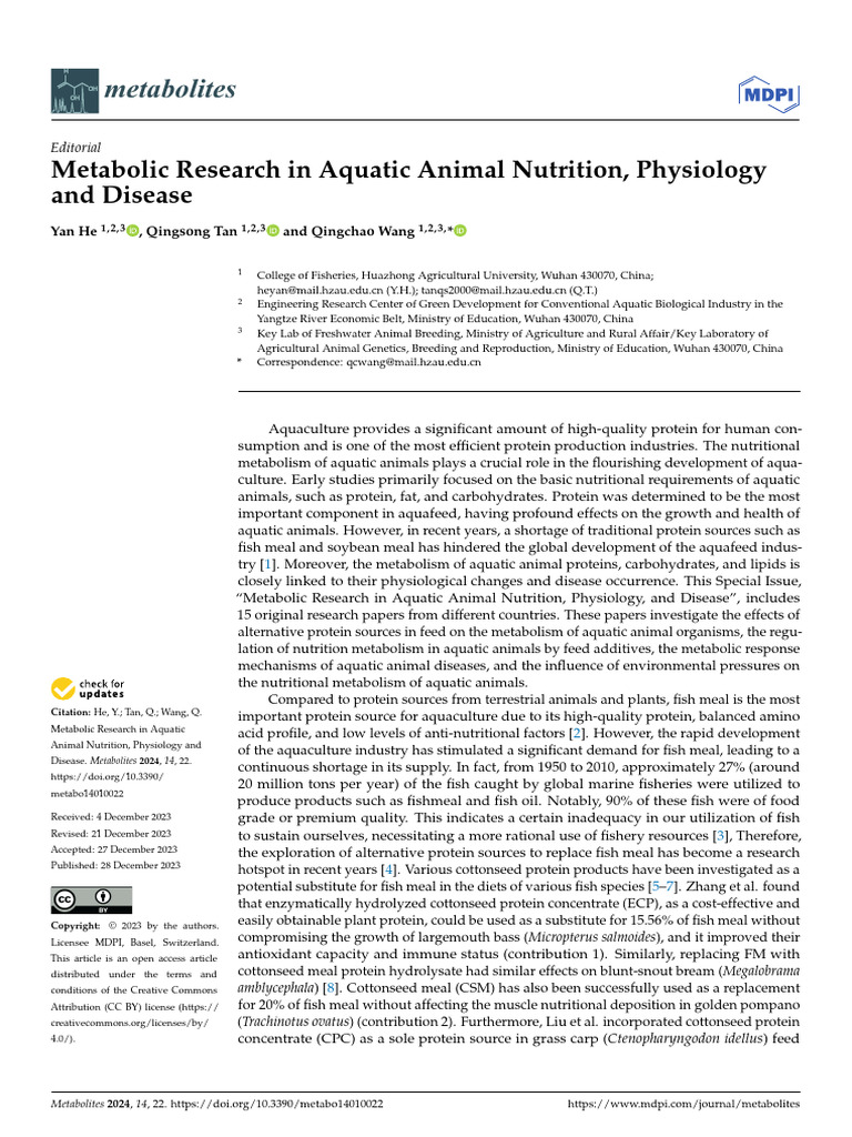 Metabolic Research in Aquatic Animal Nutrition Phy 2 | PDF | Metabolism ...