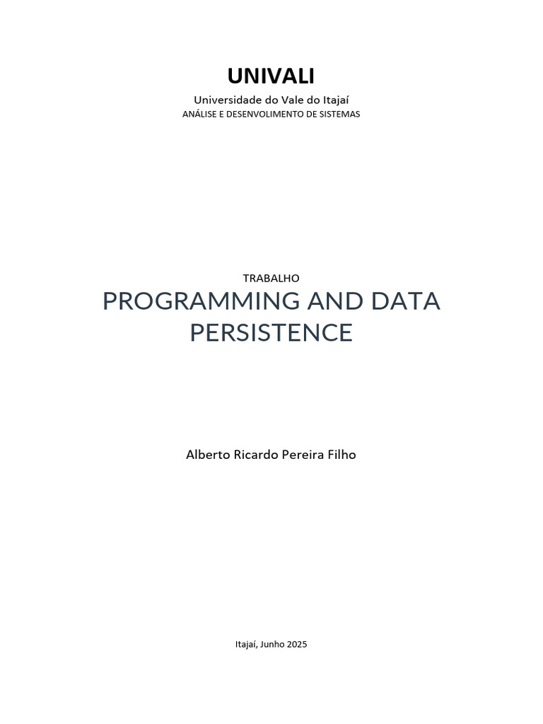 Trabalho - Programming and Data Persistence | PDF | No SQL | Android (sistema operacional)