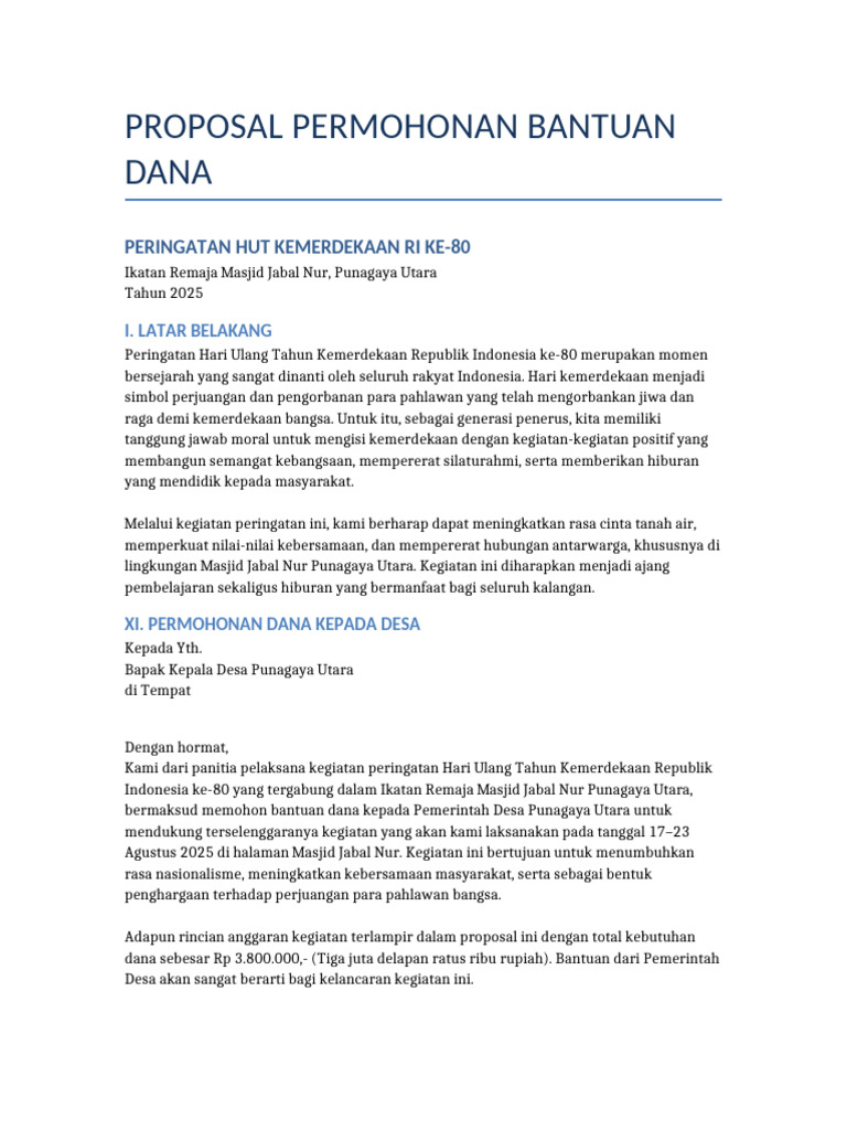 Proposal HUT RI Remaja Masjid Jabal Nur | PDF