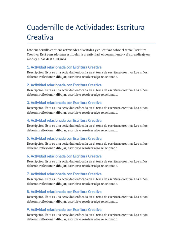 Cuadernillo de Actividades de Escritura Creativa | PDF