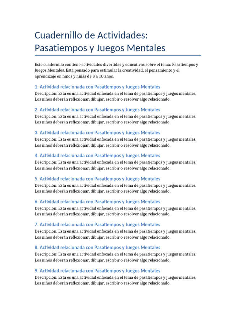 Cuadernillo Actividades 04 Pasatiempos y Juegos Mentales | PDF