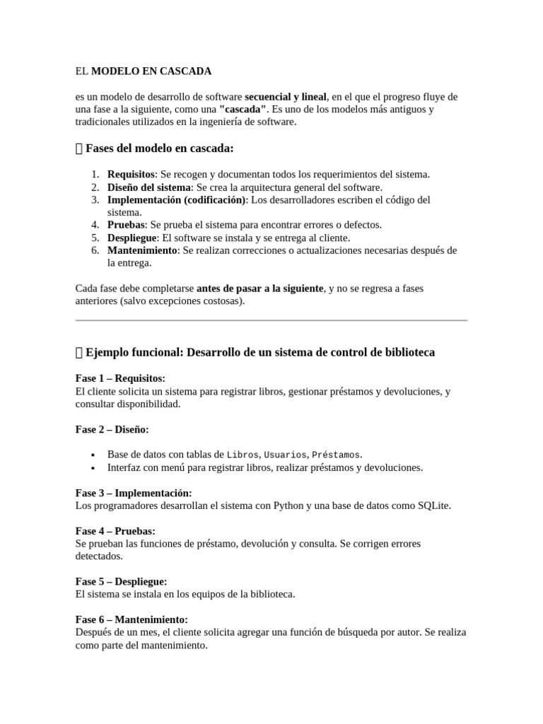 Ejemplo del Modelo en Cascada | PDF | Software | Ingeniería de software