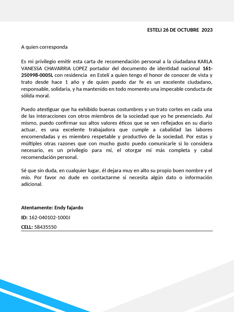 Carta Recomendacion Endy | PDF