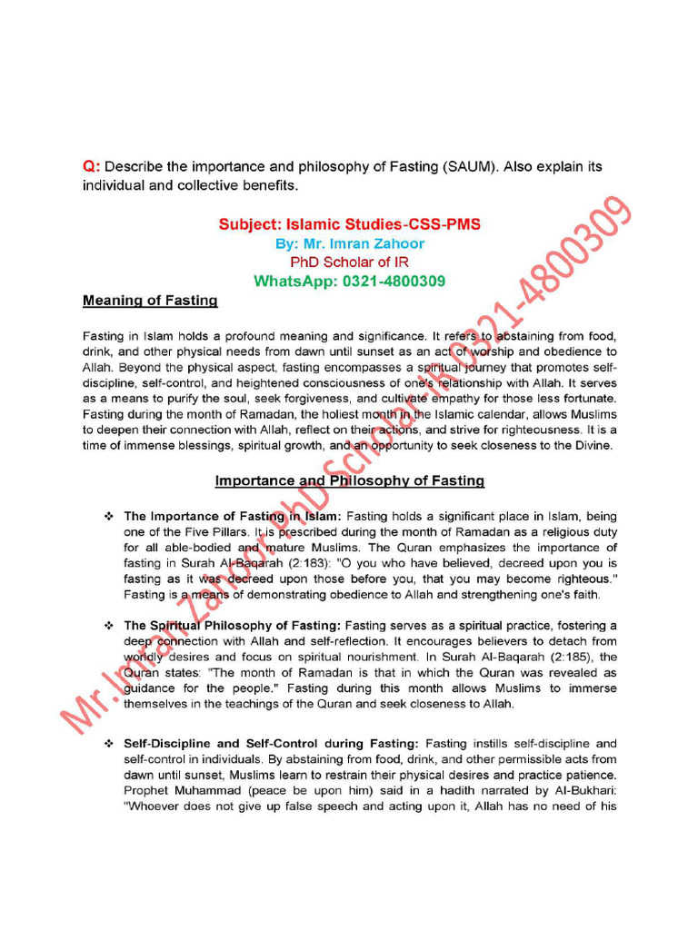 Solved Question Fasting | PDF