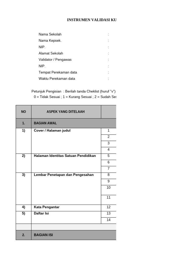 Instrumen Validasi Kurikulum Satuan Pendidikan | PDF