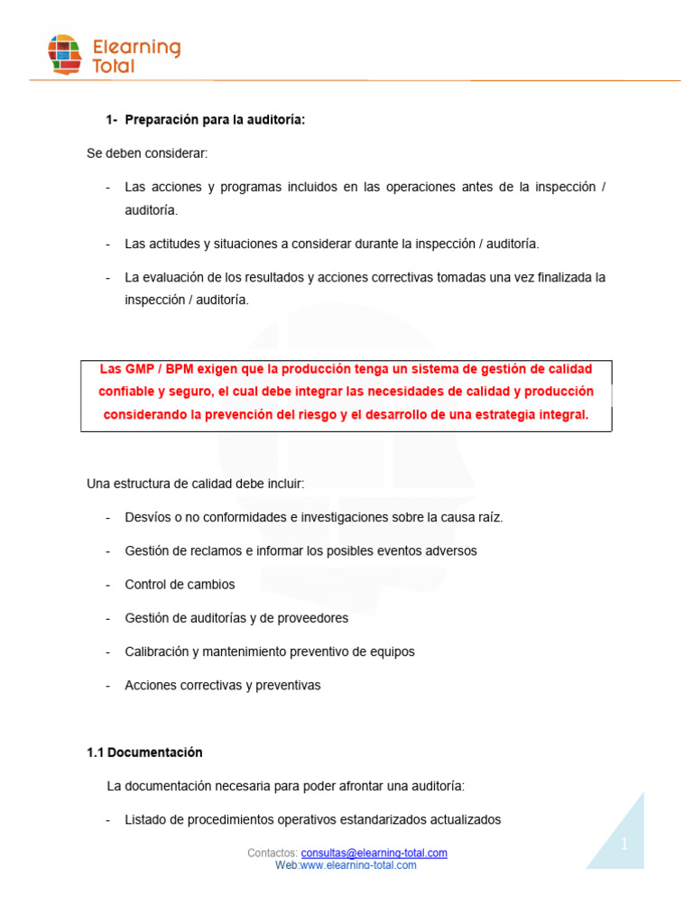 Guía de Preparación para Auditorías GMP/BPM | PDF | Calidad (comercial ...