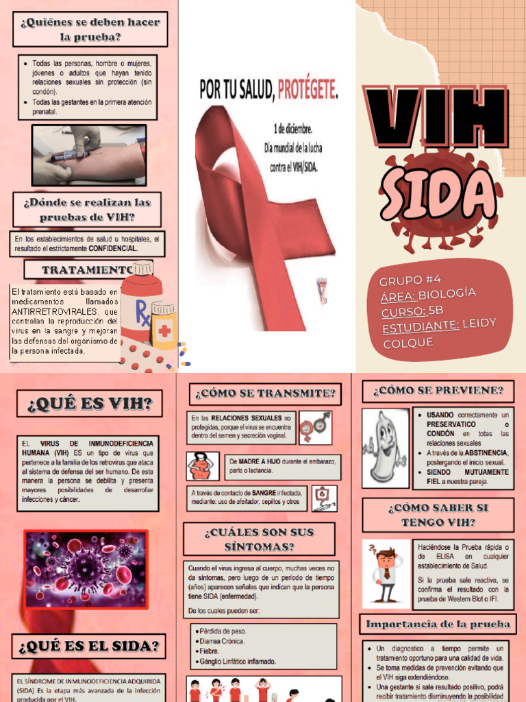 Folleto Tríptico Informativo Datos Sida Vih Sencillo Rosa Rojo Blanco | PDF