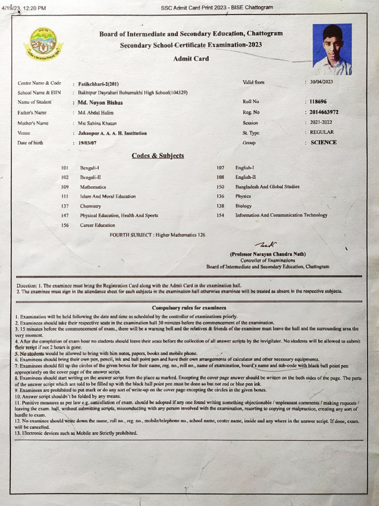 Admit SSC | PDF