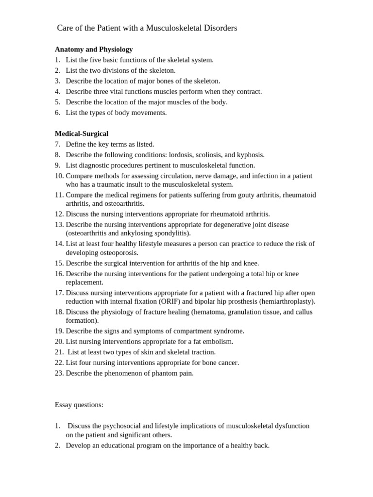 Musculoskeletal Disorders Patient Care Guide | PDF | Anatomical Terms ...