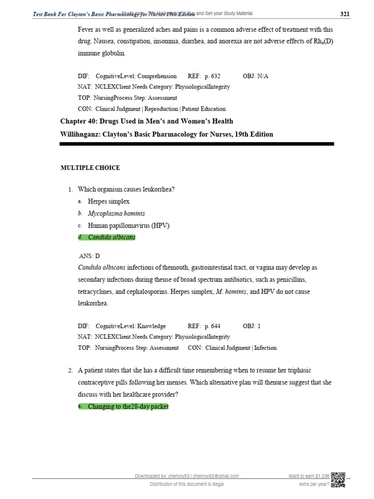 Test Bank for Pharmacology Nurses 19th Edition | PDF | Combined Oral ...