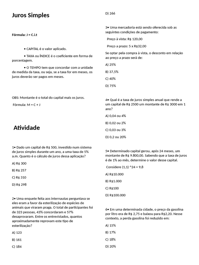 Juros Simples | PDF | Juros | Economias