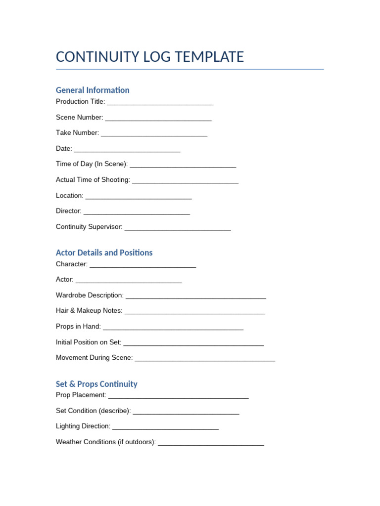 Continuity Log Template | PDF