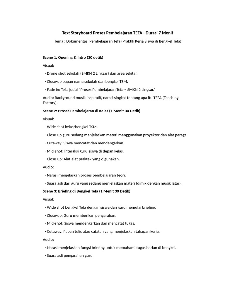 Text Storyboard Proses Pembelajaran TEFA | PDF