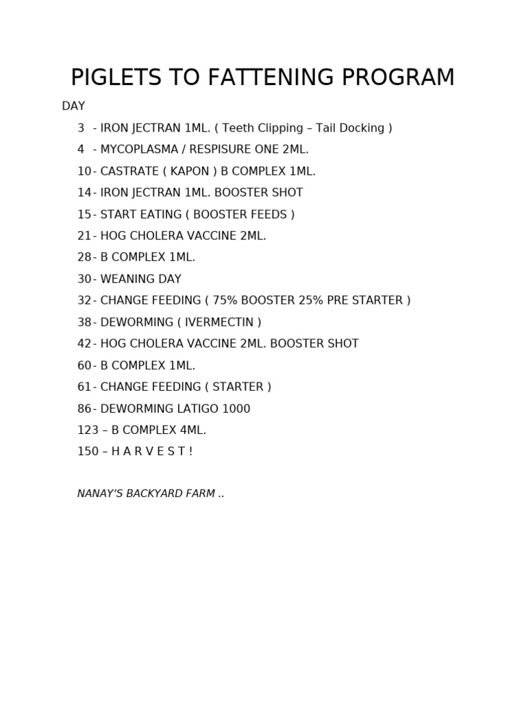 Piglet Medication Schedule | PDF