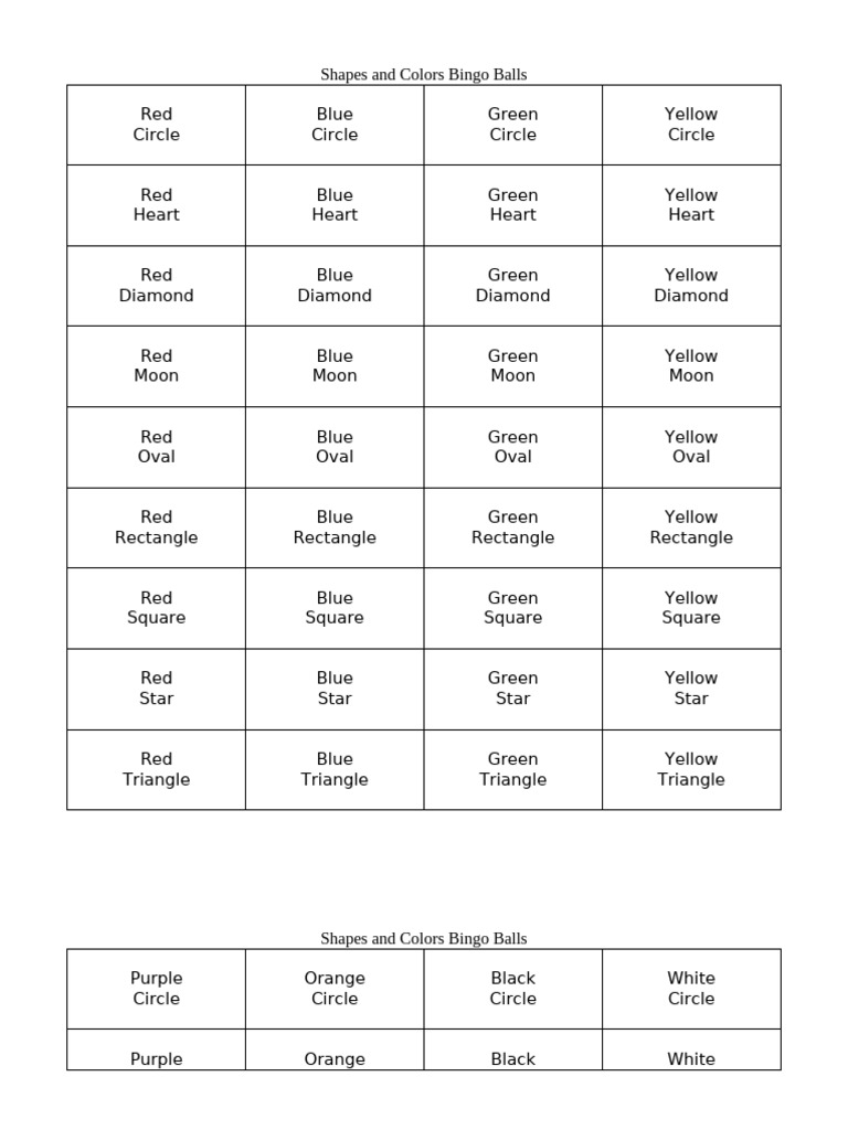 Shapes Colors Bingo Balls | PDF
