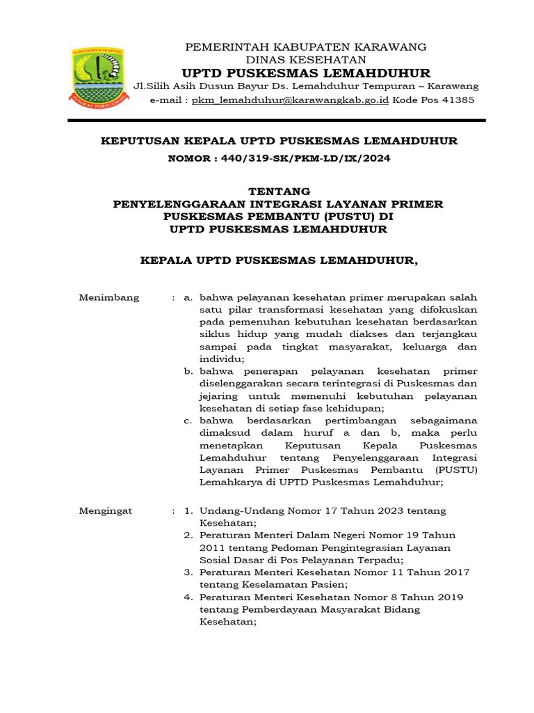 SK Penyelenggaraan Pustu Ilp PKM Lemahduhur 2024 | PDF