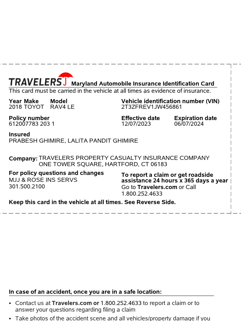 Maryland Auto Insurance Card Details | PDF